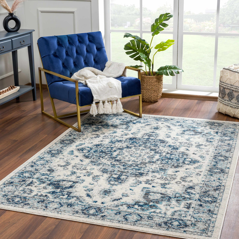 Bungalow Rose Dunnes Performance Blue Rug & Reviews | Wayfair