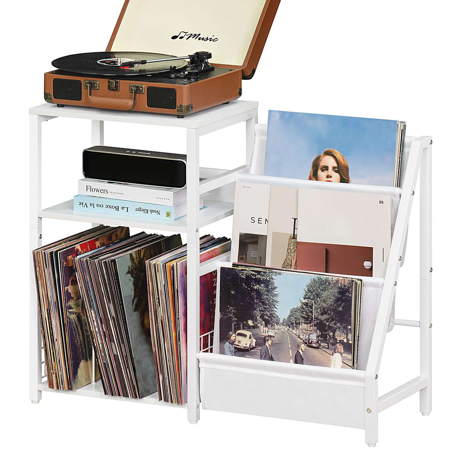 Hokku Designs Natural White Vinyl Record Player Stand With Large ...