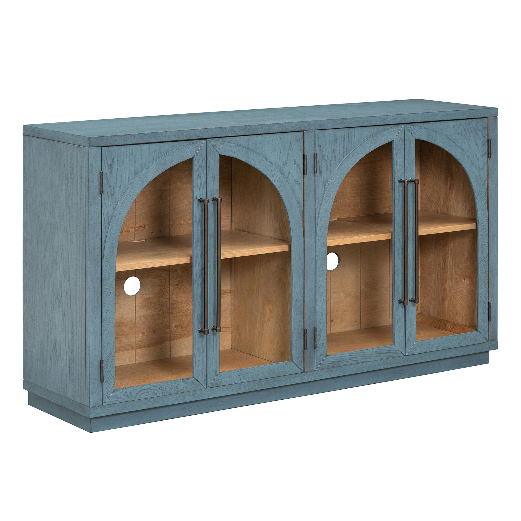 Ophelia & Co. 4-Door Large Storage Sideboard Buffet Cabinet with Glass Doors, Arched Cabinet ...
