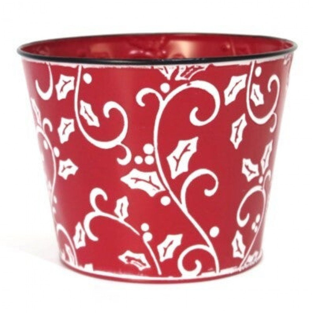 Lark Manor™ Embossed Holly Leaves On Red Metal Planter | Wayfair