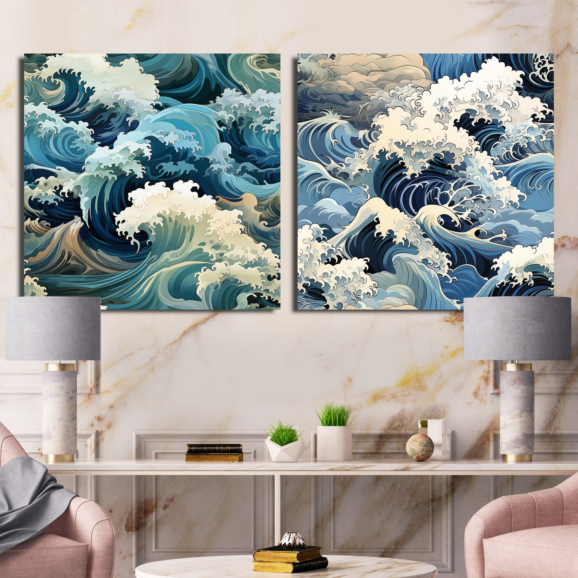 Design Art Hokusai Japan Waves Pattern - Nautical & Beach Square ...