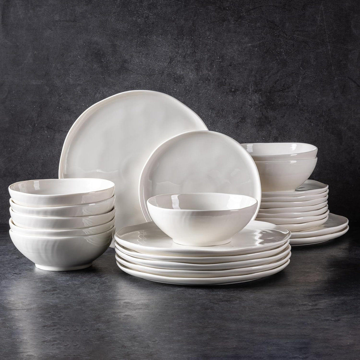 MAJVIN 8-Person Ceramic Dinnerware Set, Plate and Bowl Set (24 pcs ...