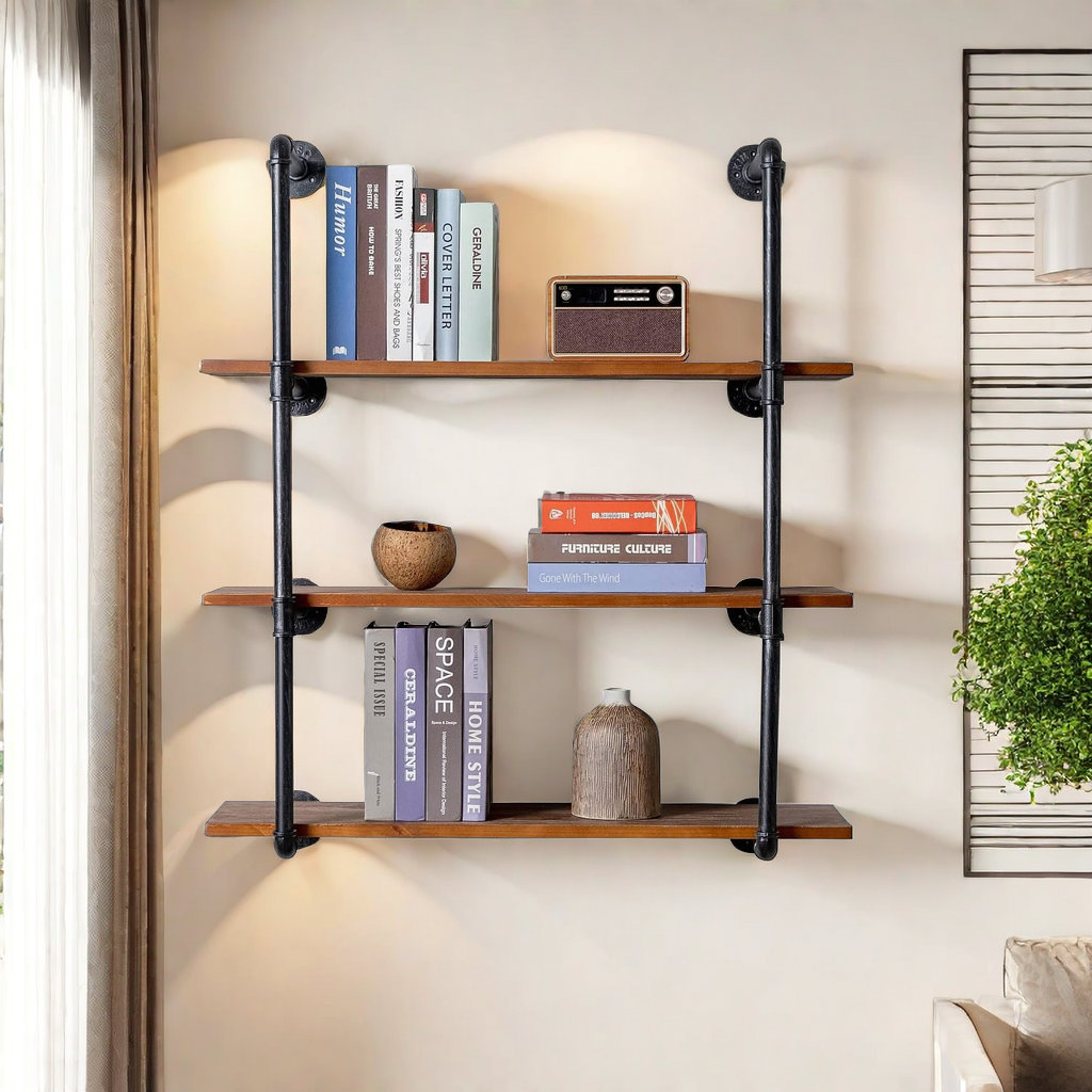 Williston Forge Industrial Wall Mounted Pipe Shelving,Rustic Metal ...