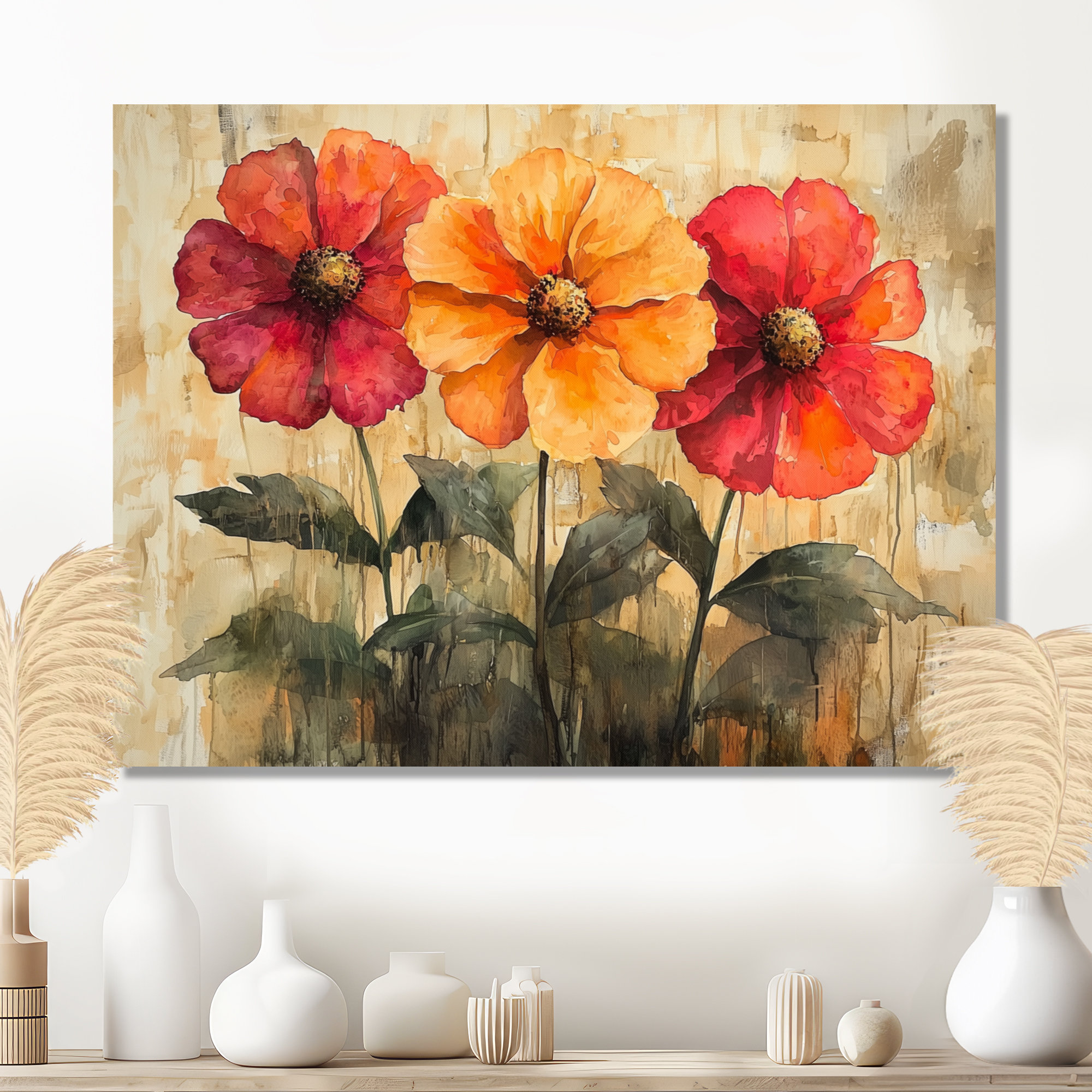 Lark Manor™ Jabriyah Zinnias Sunrise Orange Hues II - Zinnias Wall Art | Wayfair