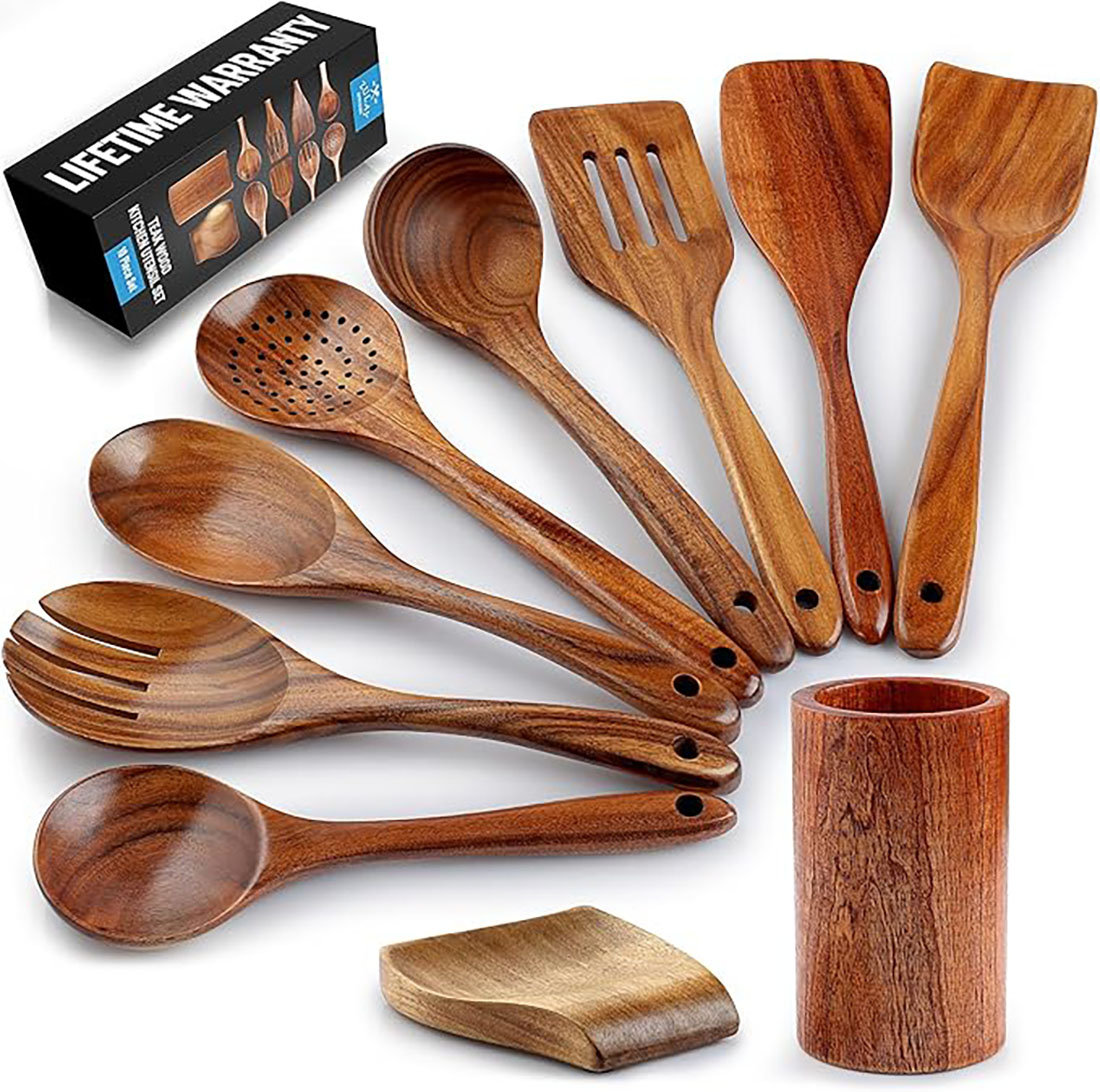 KOGBEL Kitchen 10 Pieces Teak Cookware - Smooth Surface Natural Teak ...