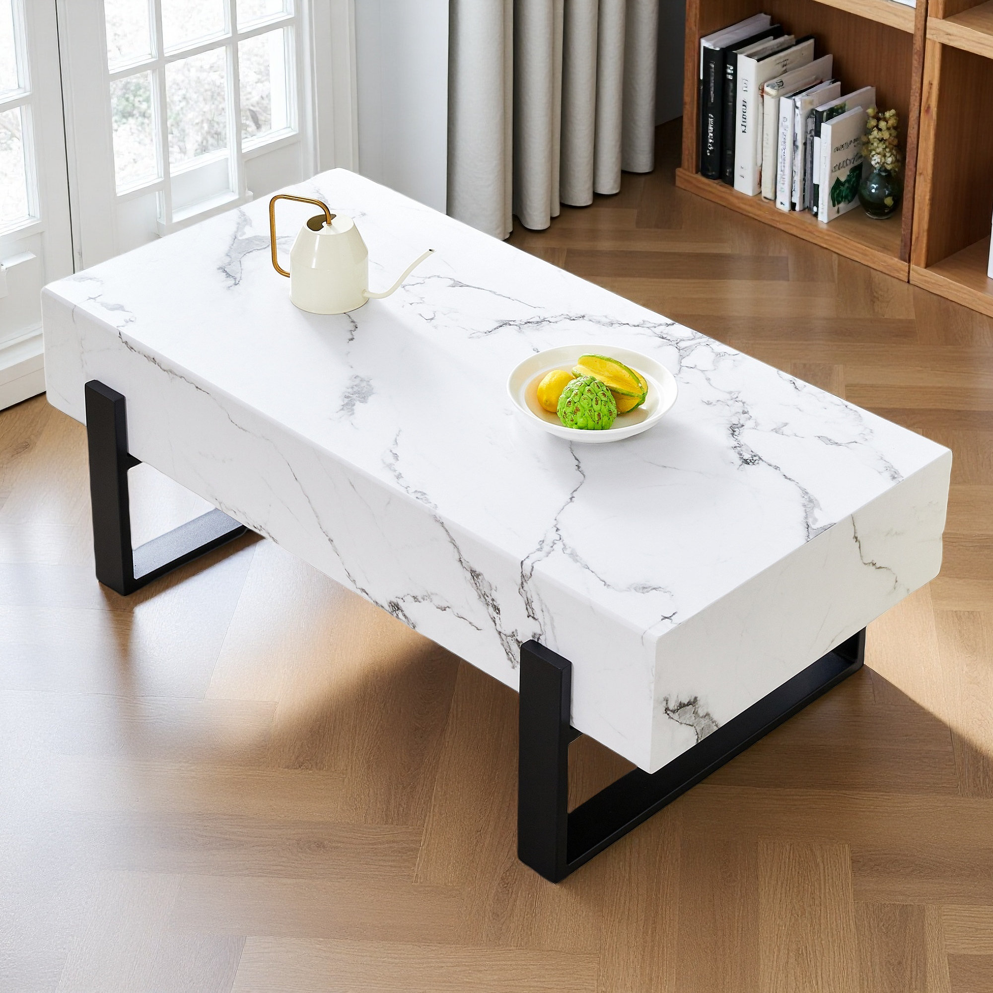 17 Stories 47.2"X23.6" Minimalist MDF Marble-Patterned Coffee Table ...