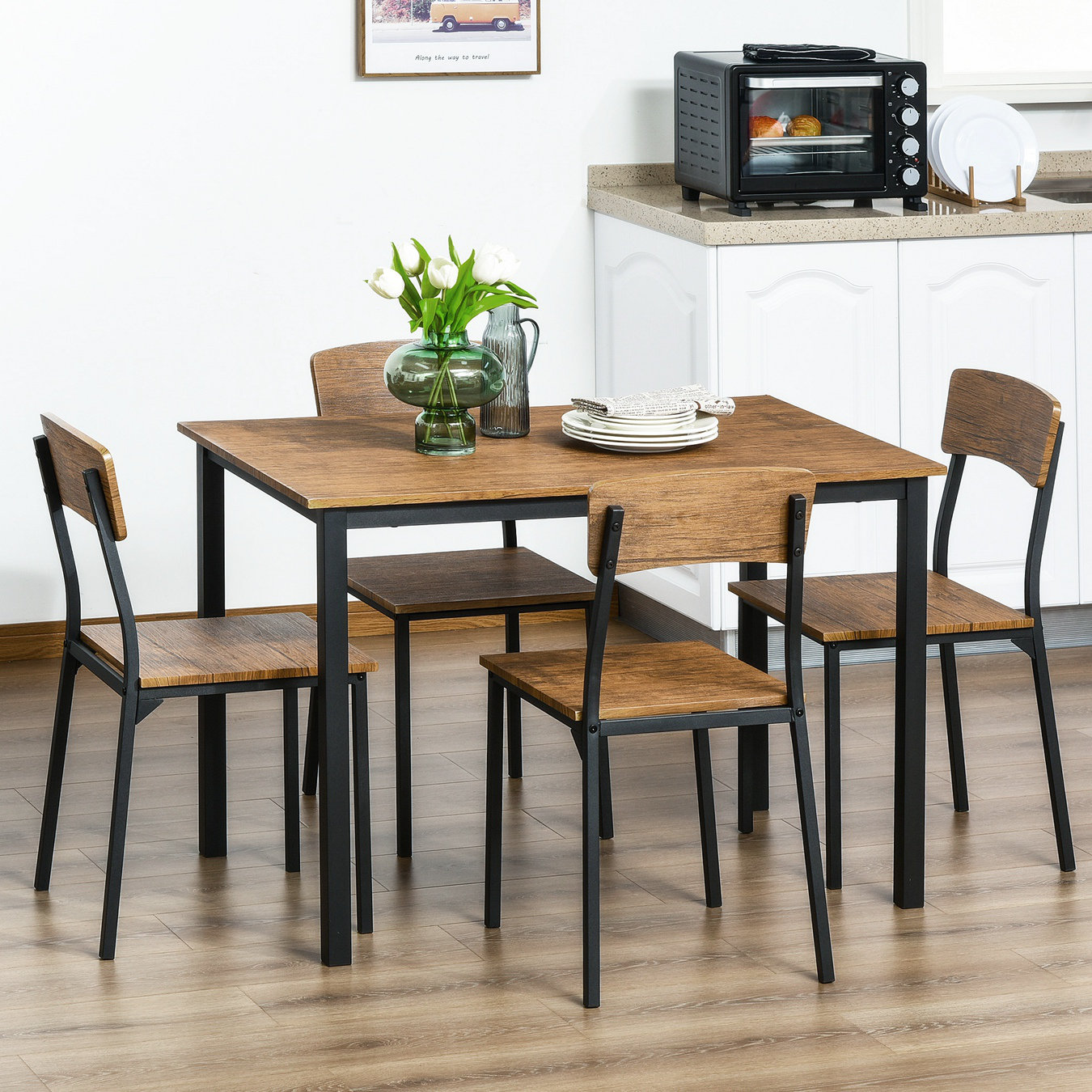 17 Stories 5 Piece Industrial Dining Table Set, Rectangular Kitchen ...