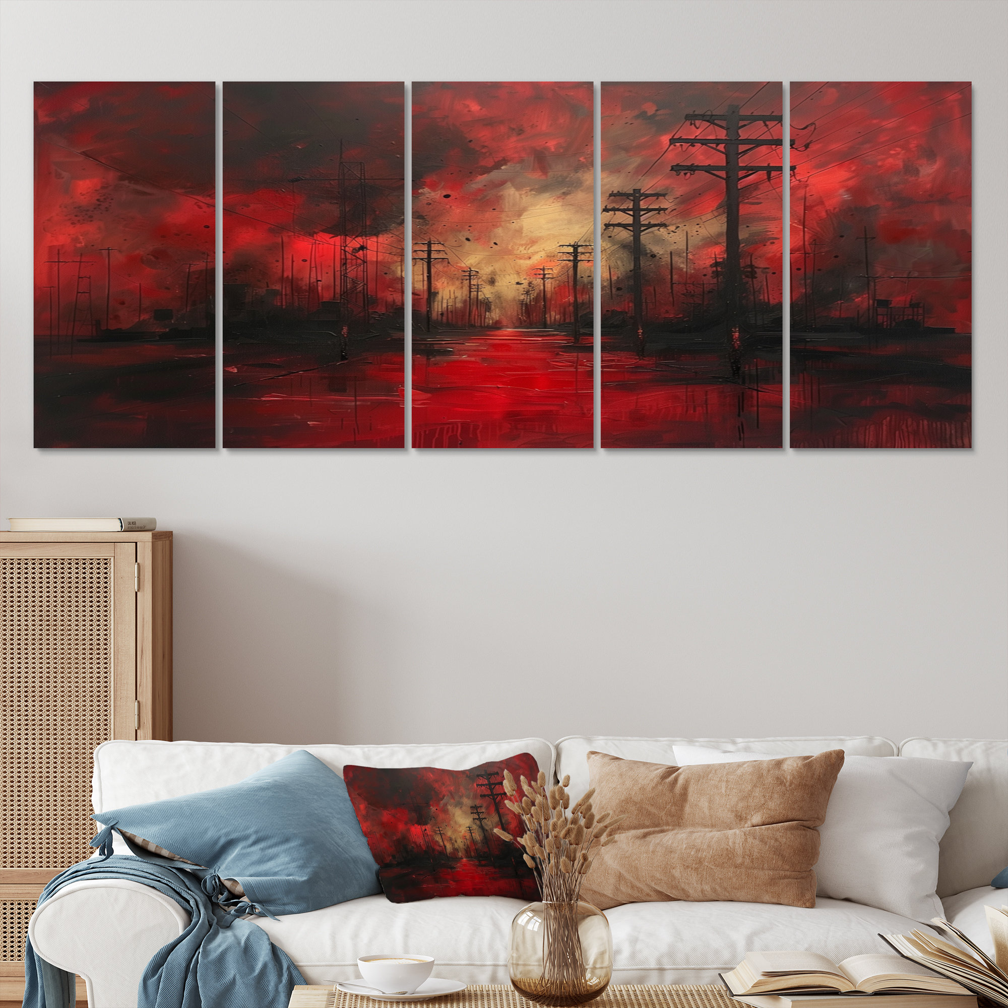 Winston Porter Red Black Power Lines To The Darkness III - Power Lines ...