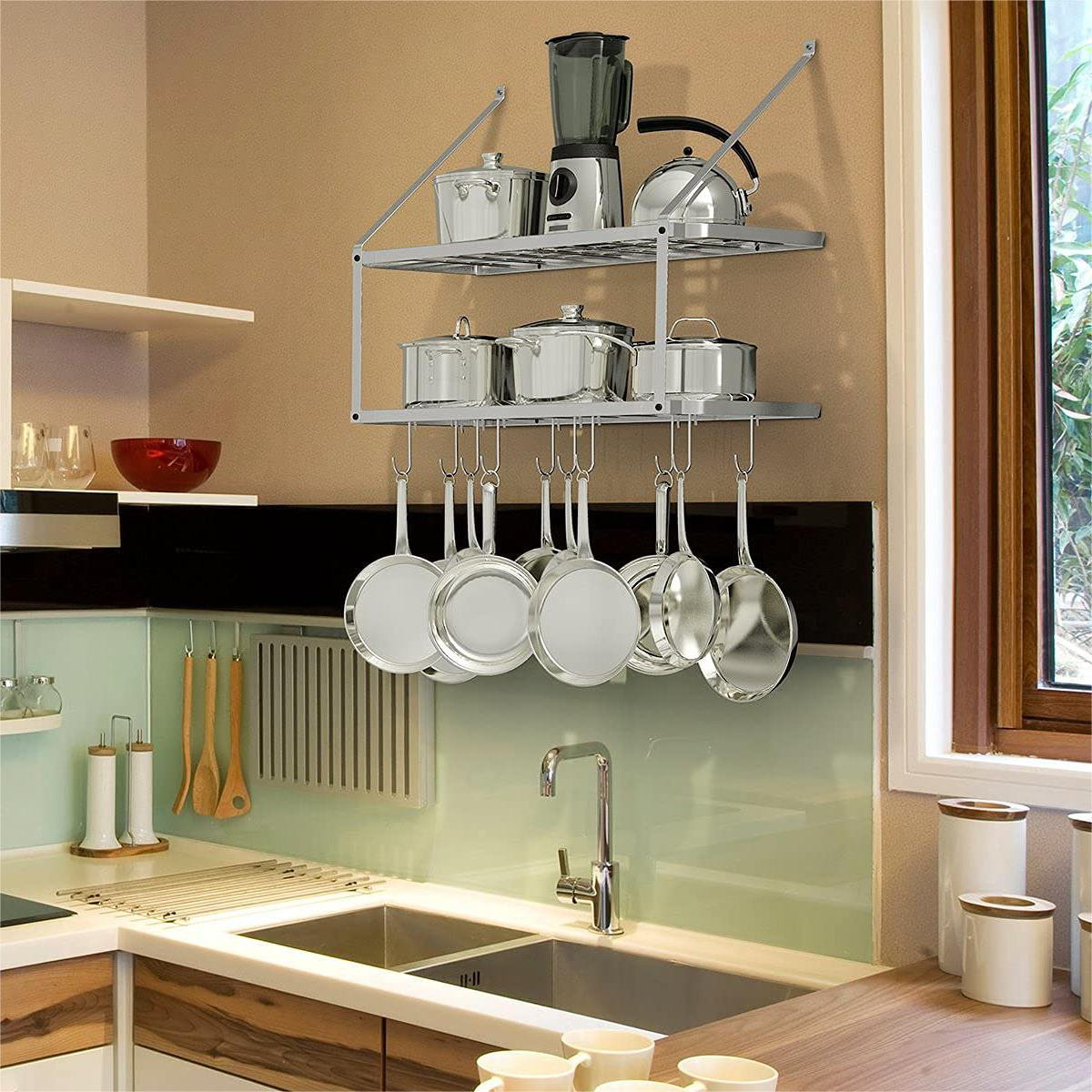 Prep & Savour Metal Rectangle Wall Mounted Pot Rack | Wayfair