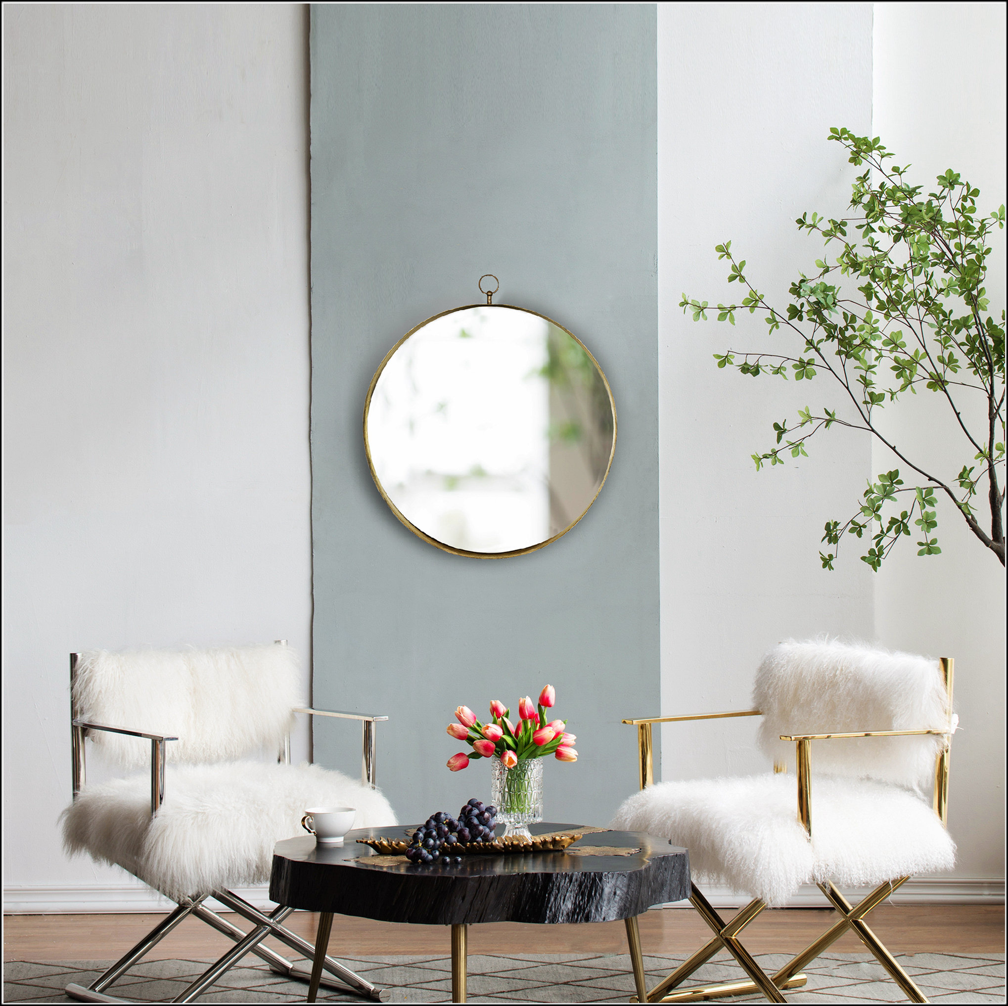 Latitude Run® 24"x28" Round Mirror, Circle Mirror with Iron Frame for ...