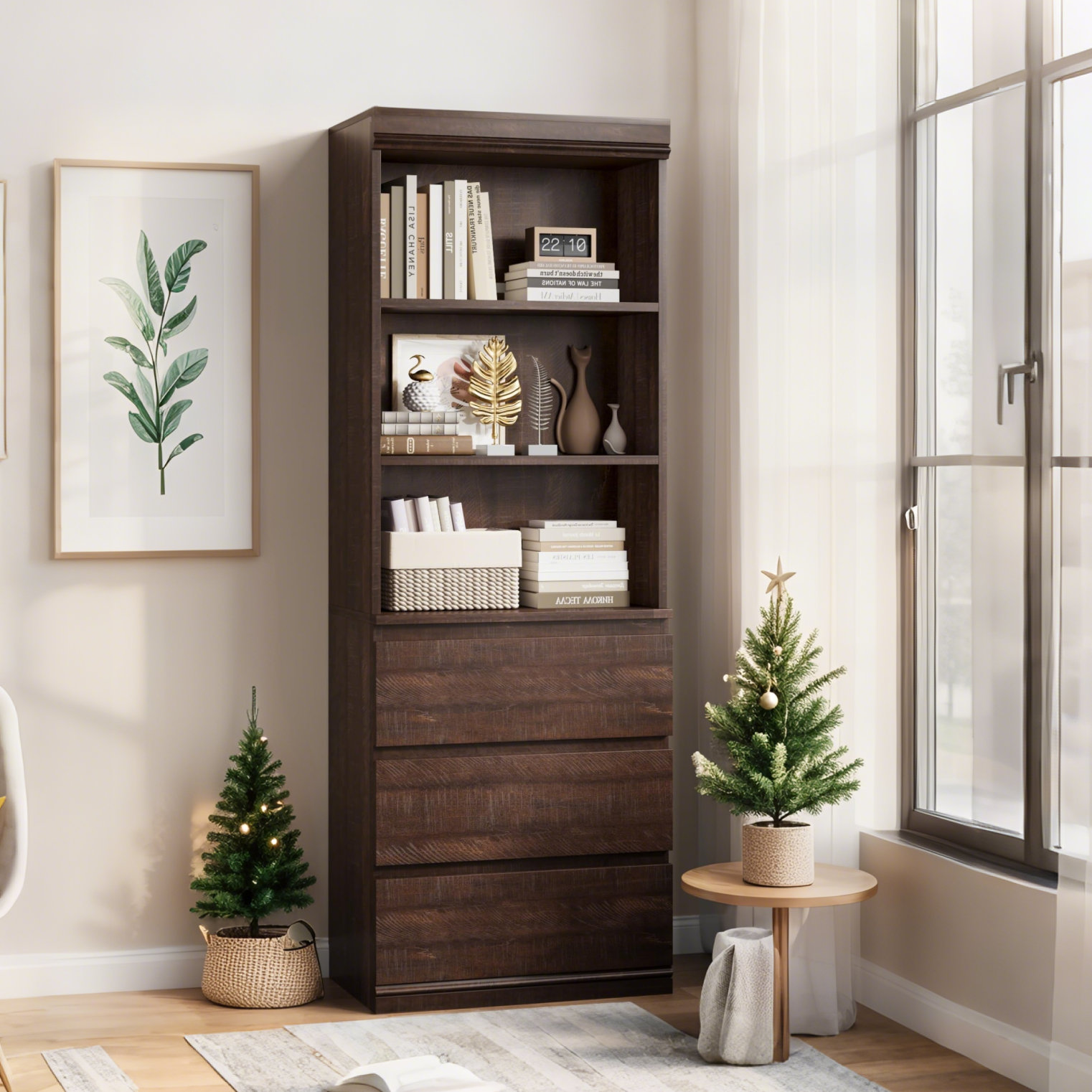 Winston Porter 70" Tall Bookcase with 3 Drawers, Modern Bookshelf with ...