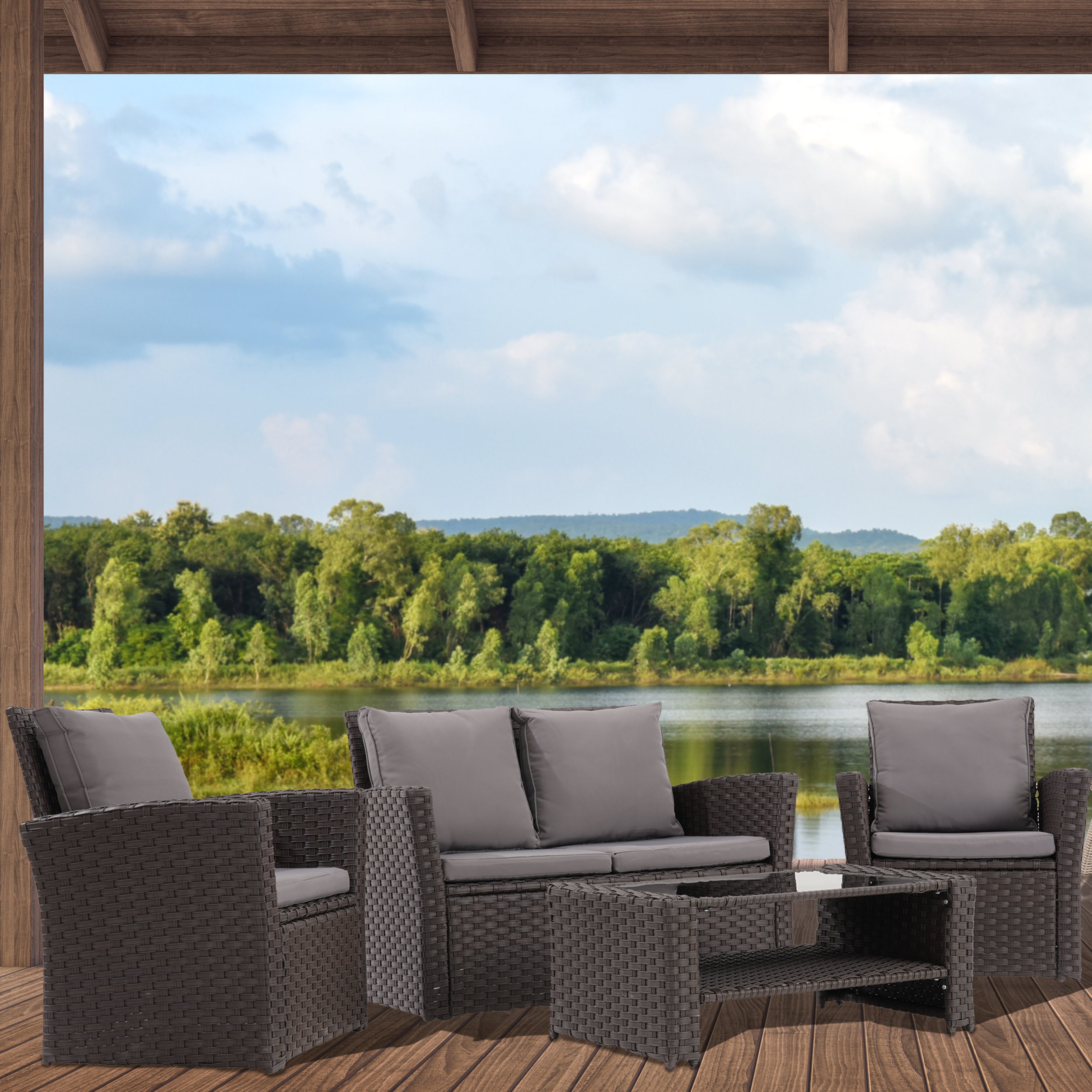 Winston Porter Jerelle 4 Piece Rattan Sofa Seating Group with Cushions ...