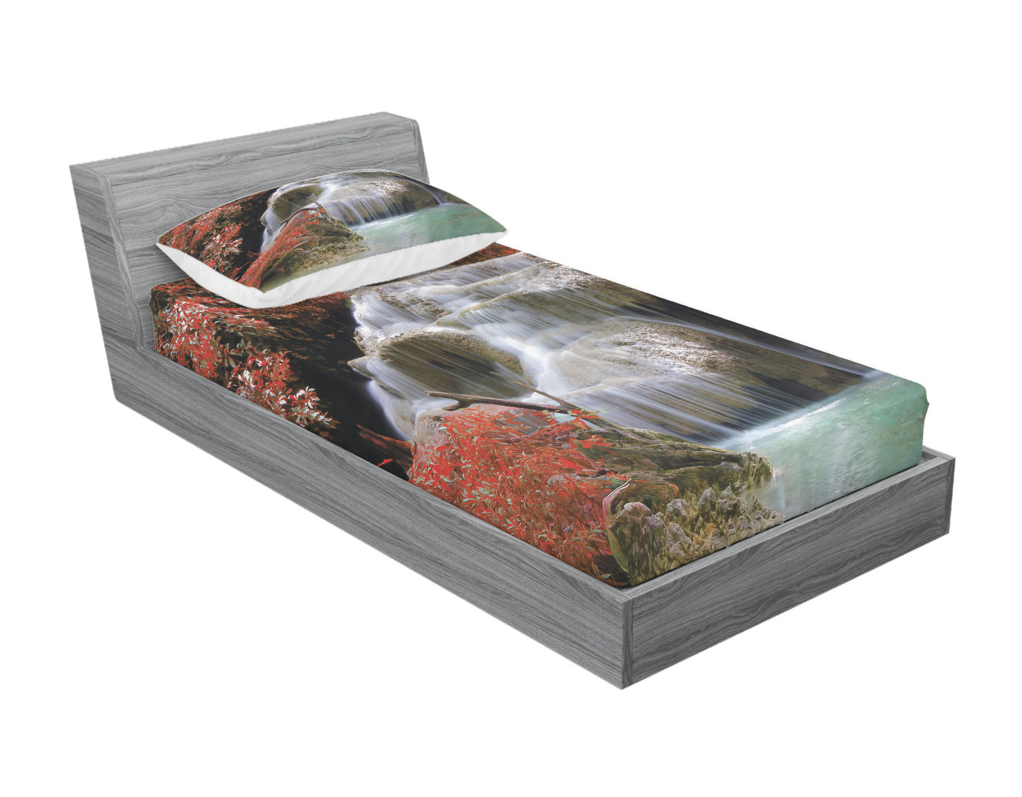 Ambesonne Waterfalls Flows Through Giant Rocks Surrounded By Fall Trees ...