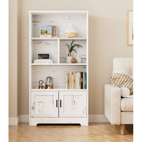 Ivy Bronx White Bookcase With Doors Modern Bookshelf With LED Lights ...