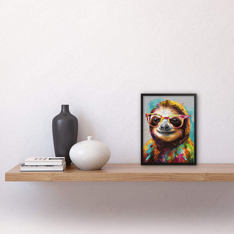 Happy Larry Colourful Sloth with Glasses Modern Folk Art Artwork Framed ...