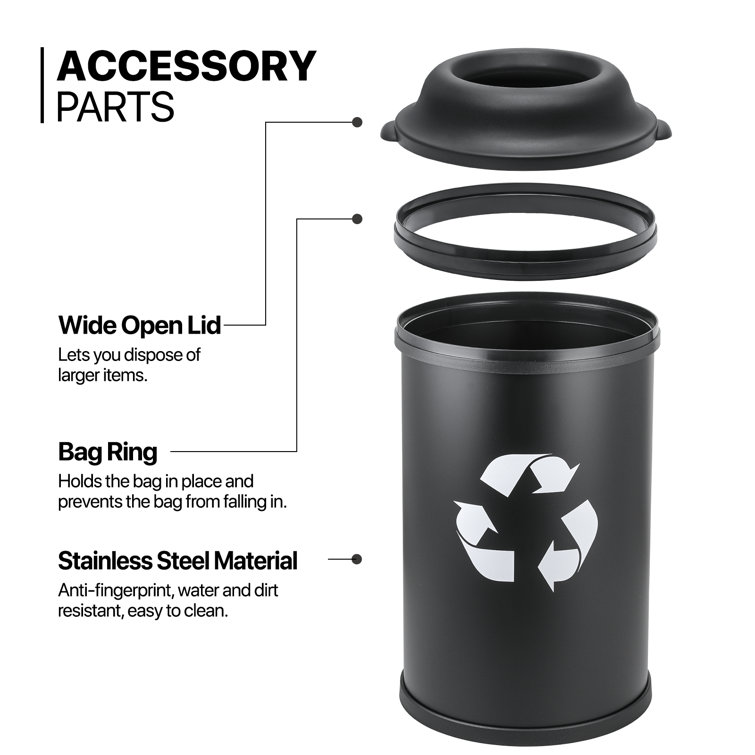 MoNiBloom 13 Gallon Commercial Trash Can Dome Top Black Dustbin Waste ...
