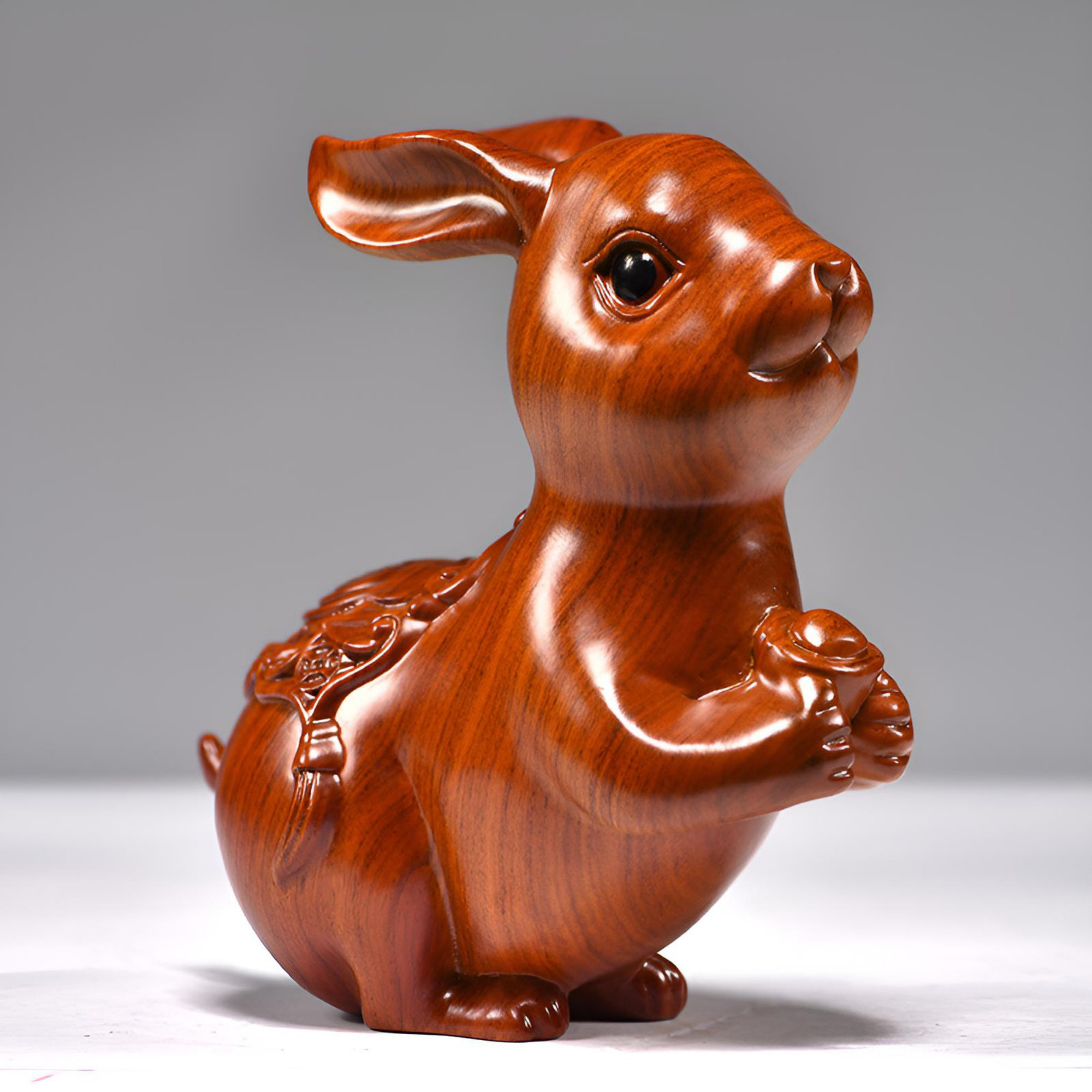 Gracie Oaks Charming Teak Wood Rabbit Sculpture – Natural Timber Craft ...