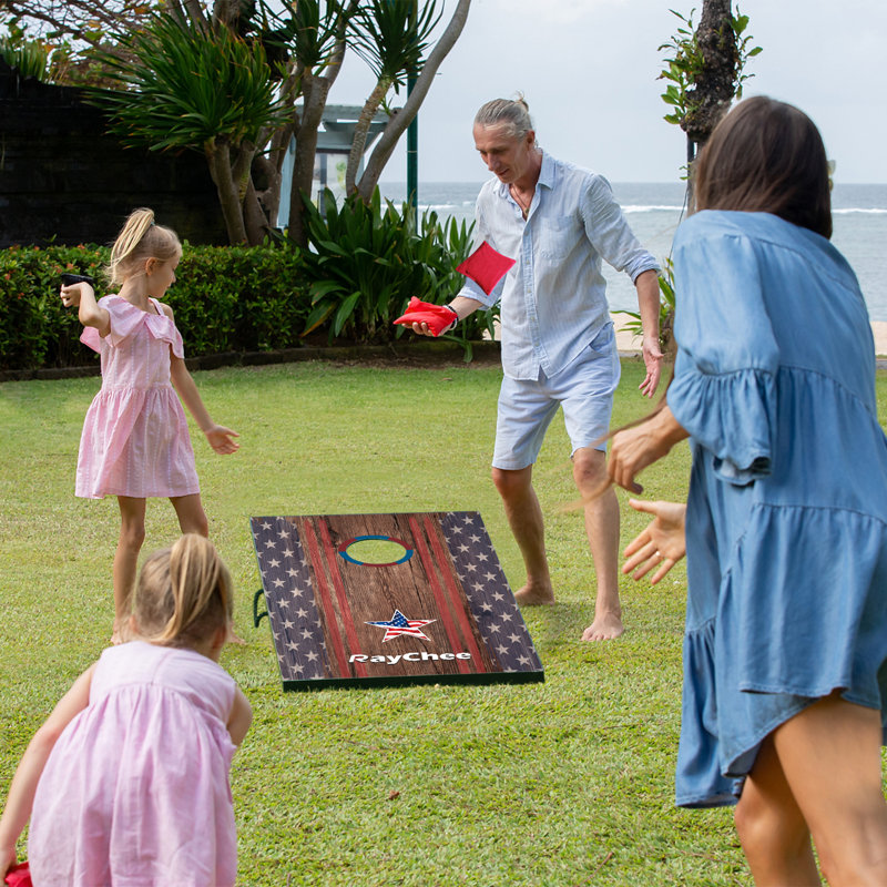 Raychee 2' Premium Wood Cornhole Set With 8 Bean Bags | Wayfair