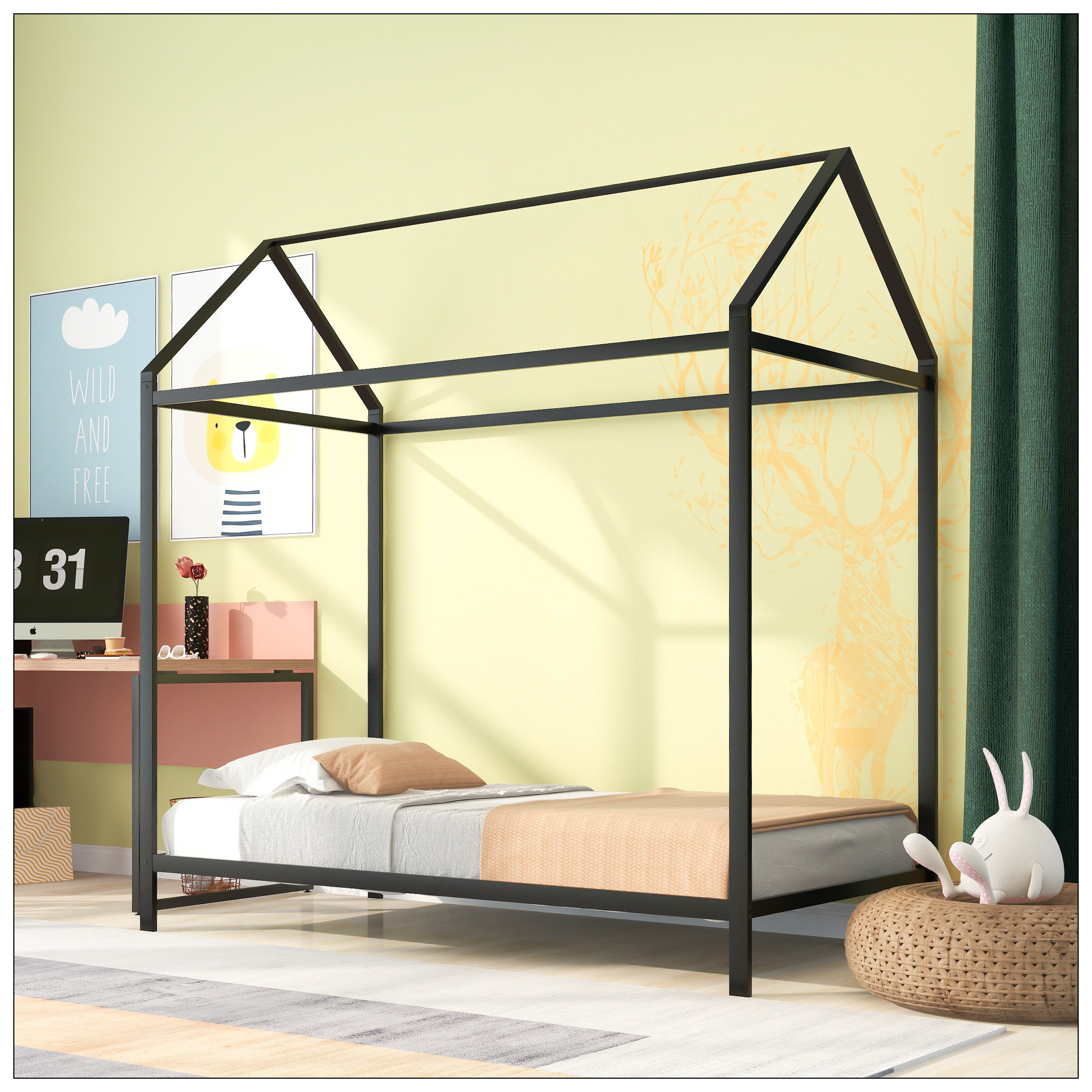 Isabelle & Max™ Twin Size Metal House Bed Frame for Kids Boys Girls No ...