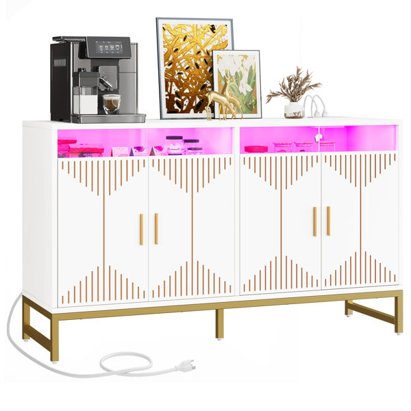 Wrought Studio™ Borgar 55'' Sideboard Buffet With Power Outlet & LED ...
