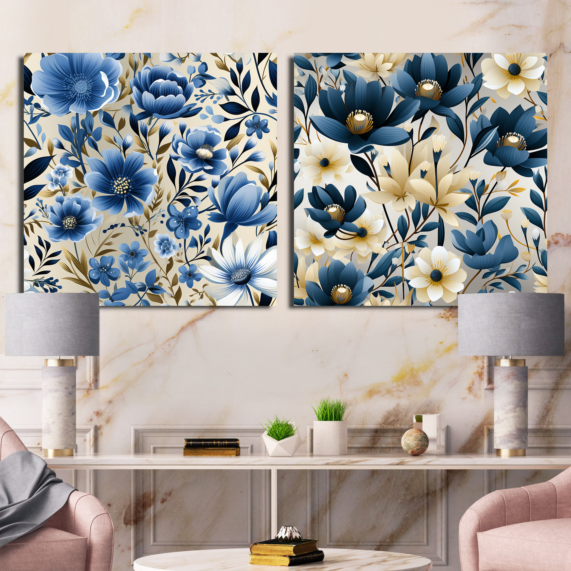 Design Art Blue Scandinavian Simplicity Floral Pattern - Floral Square ...