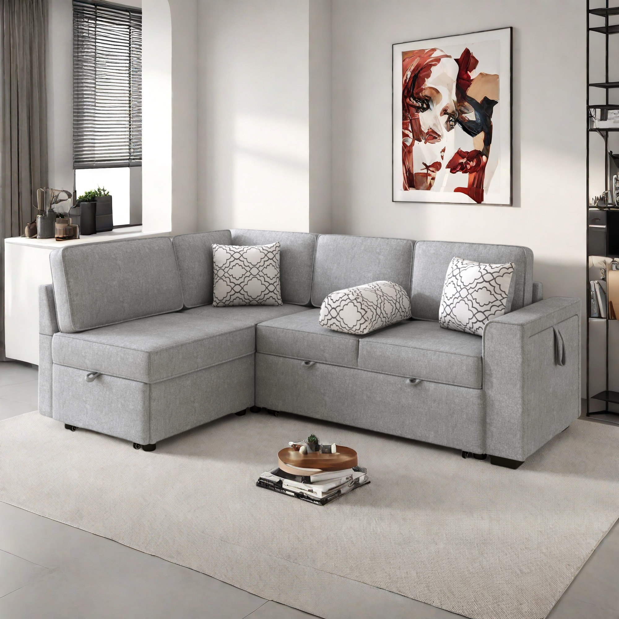 Latitude Run® Convertible Sectional Sofa Bed With Dual Pull-out ...