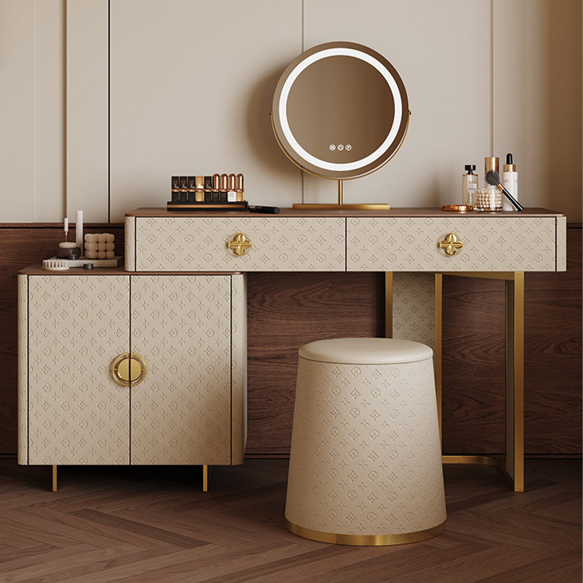 Everly Quinn Vintage Solid Wood Vanity Table with Integrated Storage ...