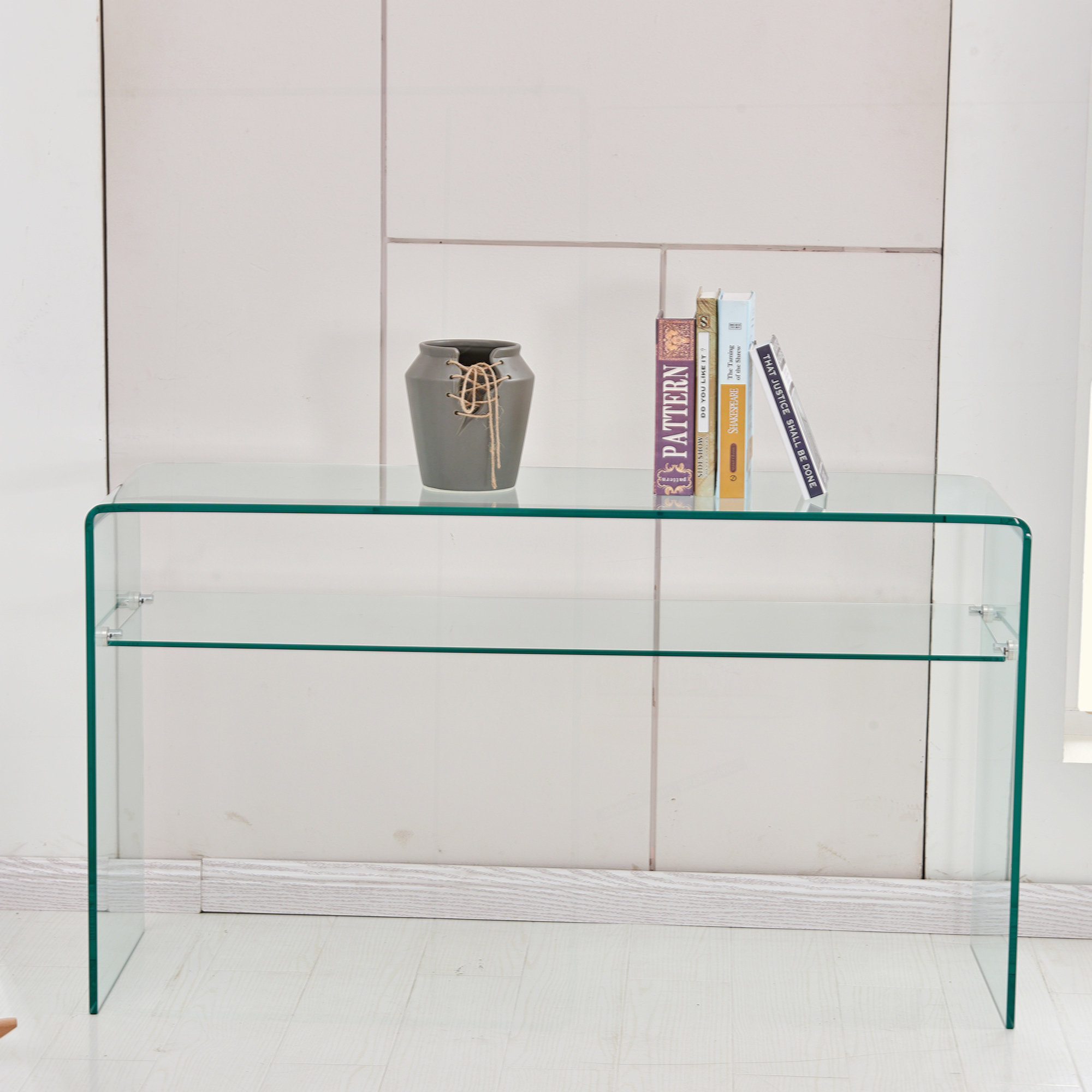 Brayden Studio® Glass Console Table, Transparent Tempered Glass Console ...