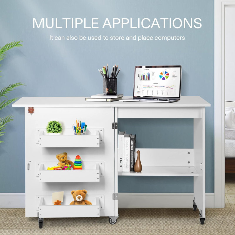 VIVOHOME 46'' x 16'' Foldable Sewing Table with Sewing Machine Platform ...