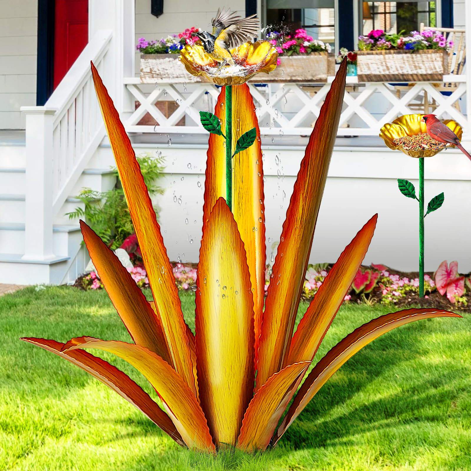Arlmont & Co. Upgraded Large Metal Yard Art, Metal Agave Plant Yard ...