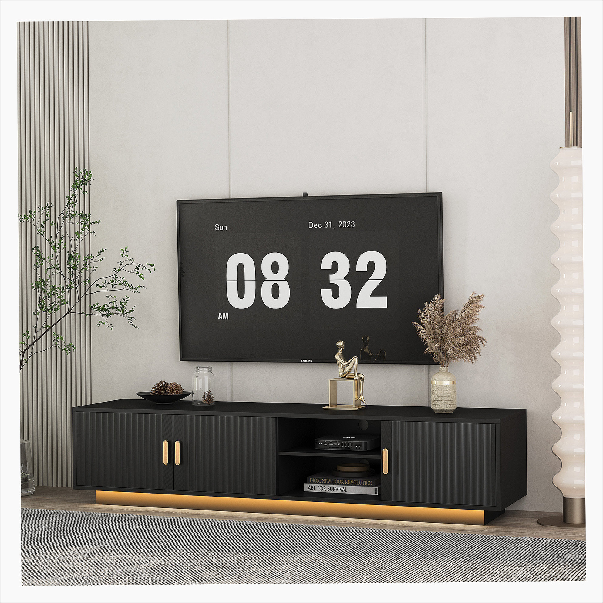 DSUNNER Mid Century Modern TV Stand with LED Lights for 80 Inch TV ...