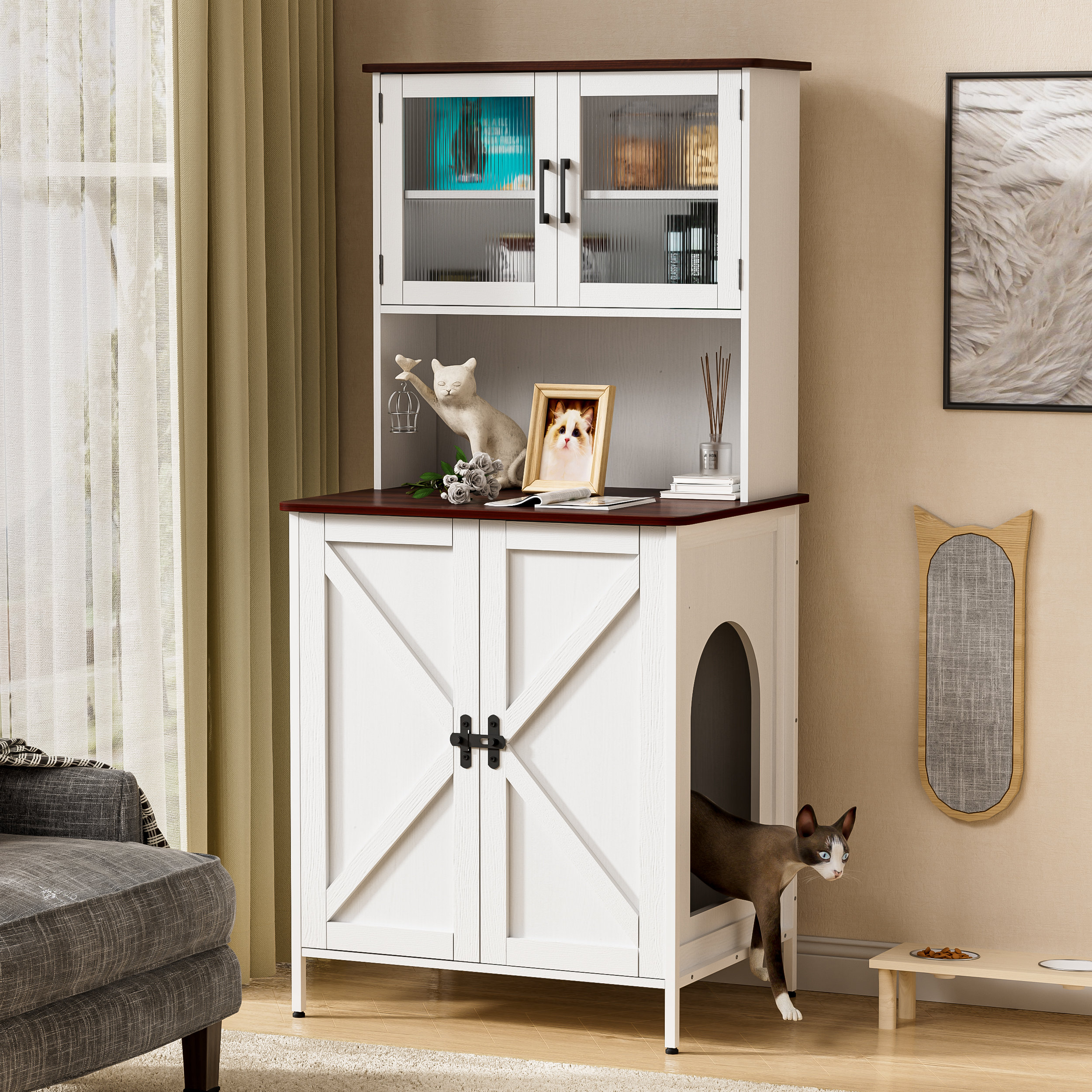 Tucker Murphy Pet™ Litter Box Enclosure With Shelves And Doors, Hidden ...