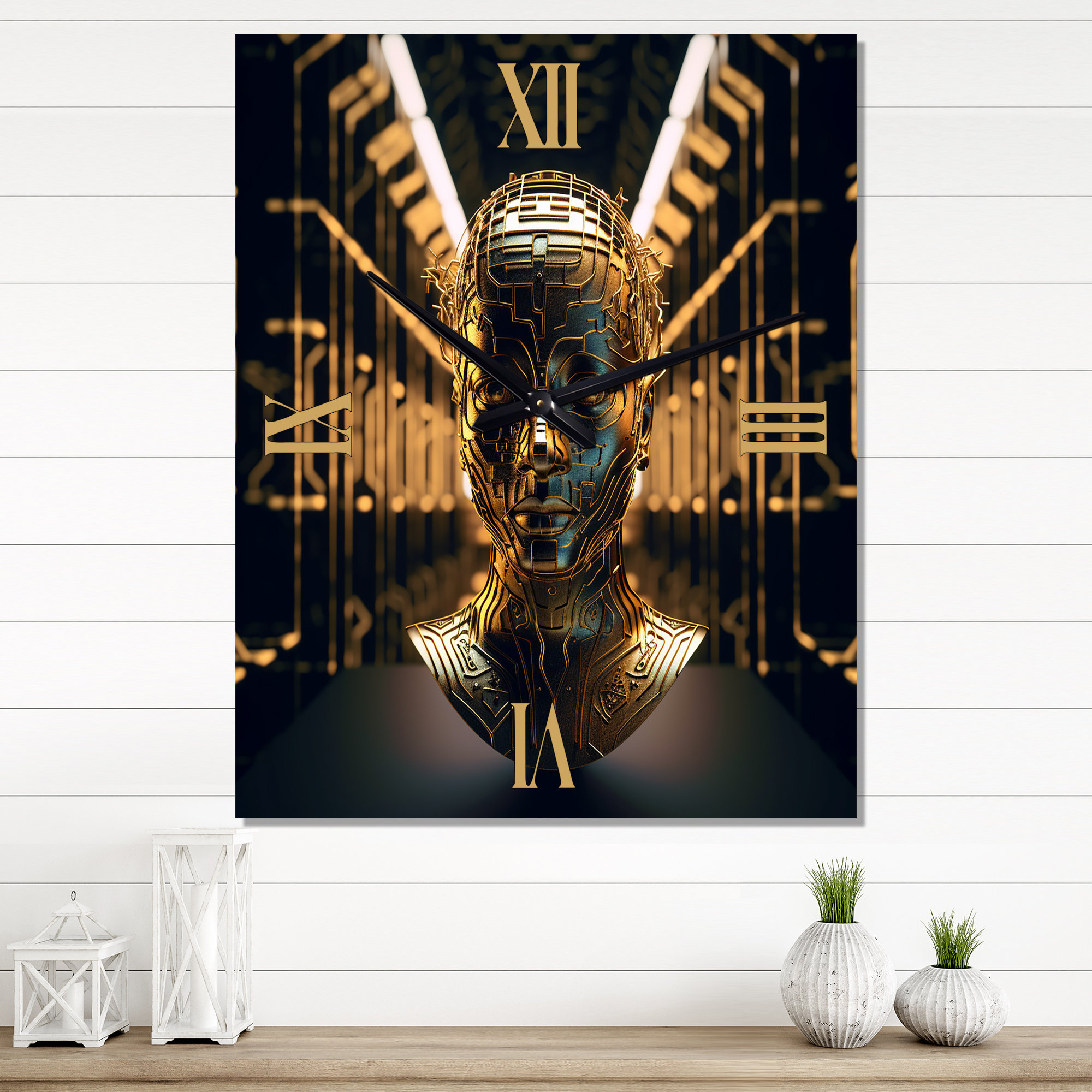 East Urban Home Golden Portrait Of Future Consciousness III - Robot ...