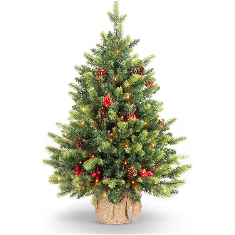 The Holiday Aisle® 3ft Pre-Lit Tabletop Christmas Tree,Include 80 LED and Burlap Base, Mini ...