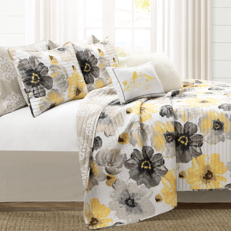 Lush Decor Leah Yellow Microfiber Reversible 8 Piece Quilt Set ...