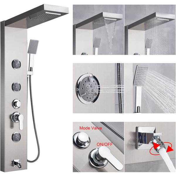 Senlesen Brushed Nickel Multi-function Shower Panel Tower System Wall ...
