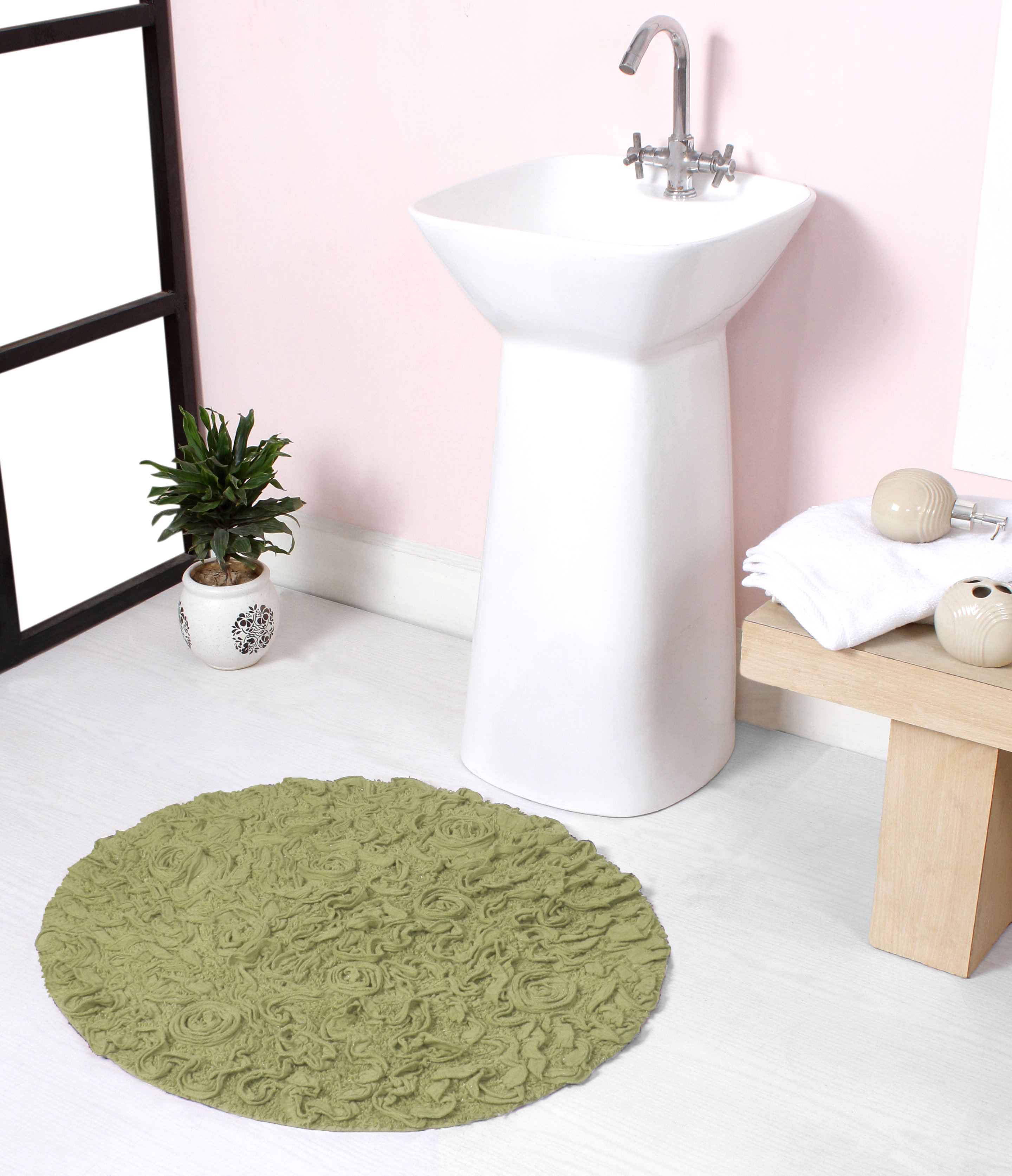 Rosdorf Park Bell Flower Collection 100% Cotton Round Bath Rug / Round ...