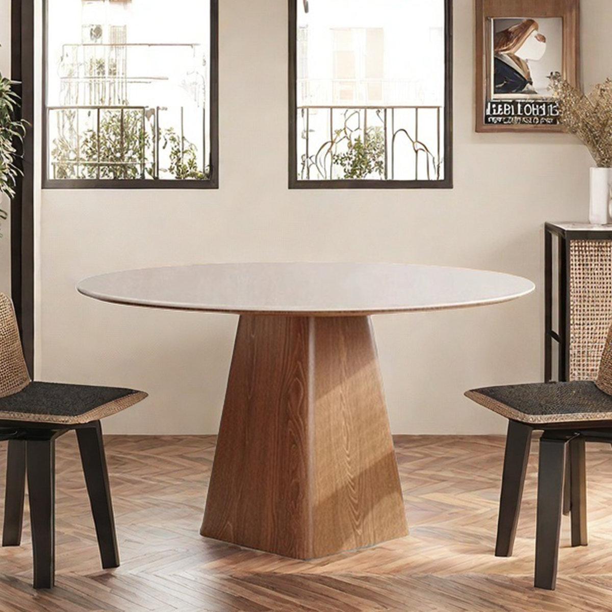 Beicang Home Solid wood dining table round household rock slab | Wayfair