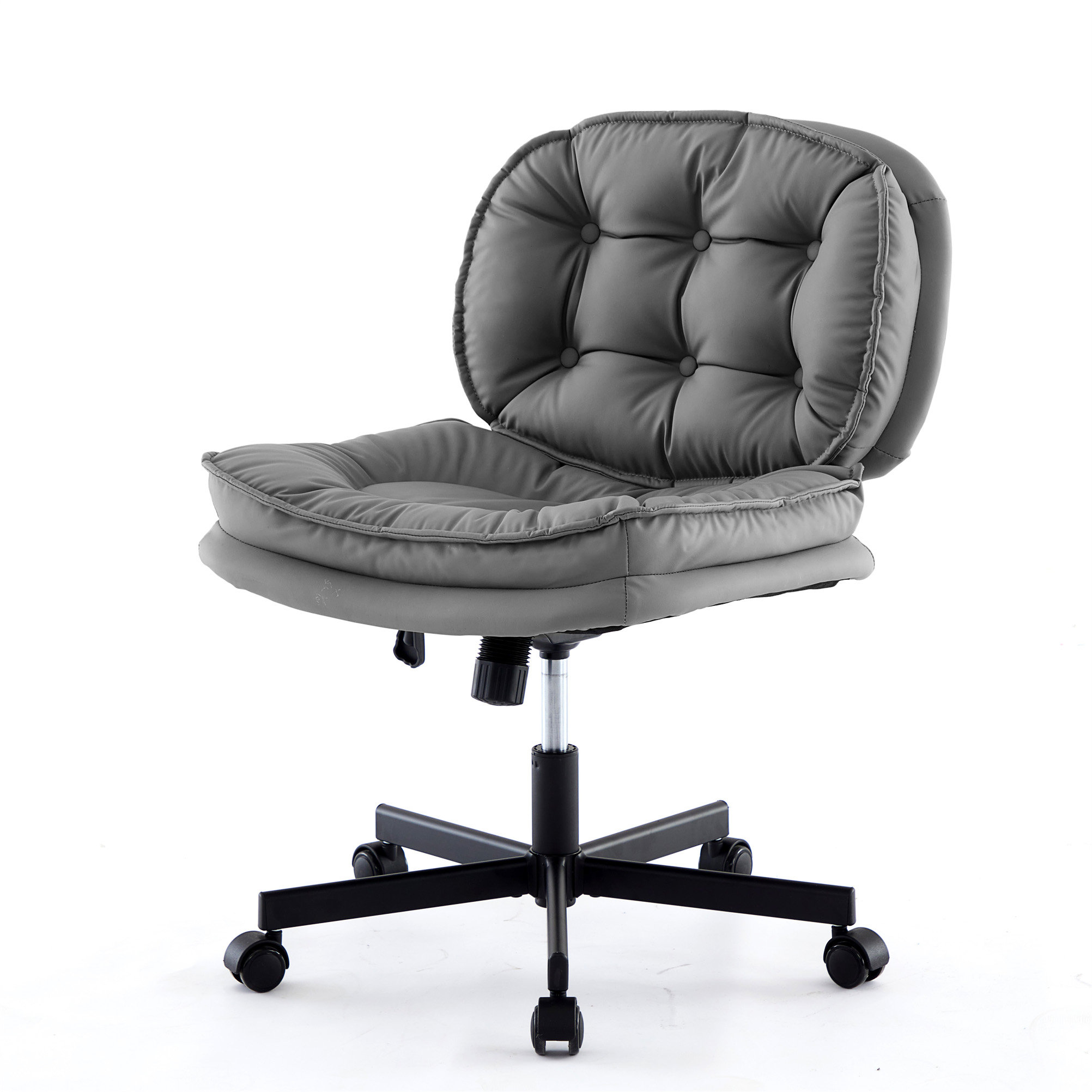 Latitude Run® Armless-Office Desk Chair With Wheels: PU Leather Cross ...