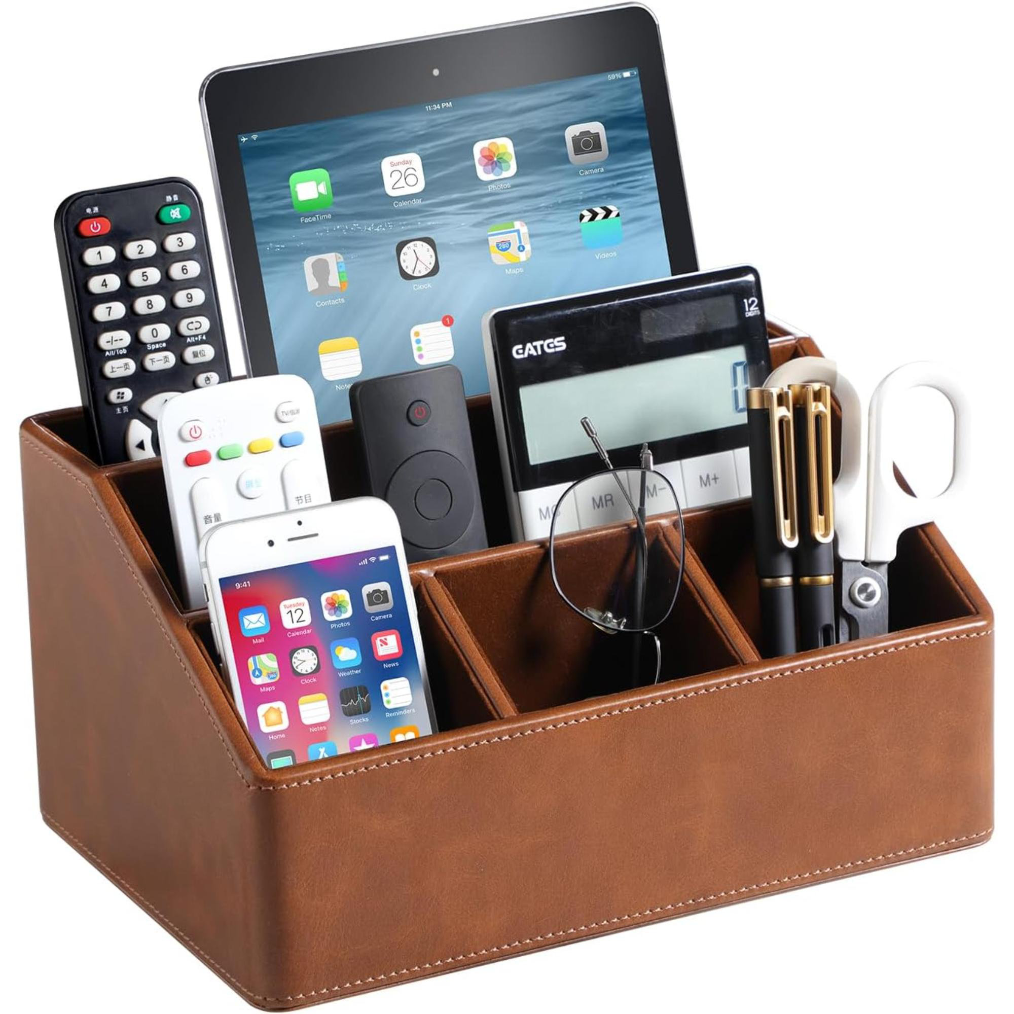 CasaHub Leather Remote Control Holder Organizer - Brown - Wayfair Canada