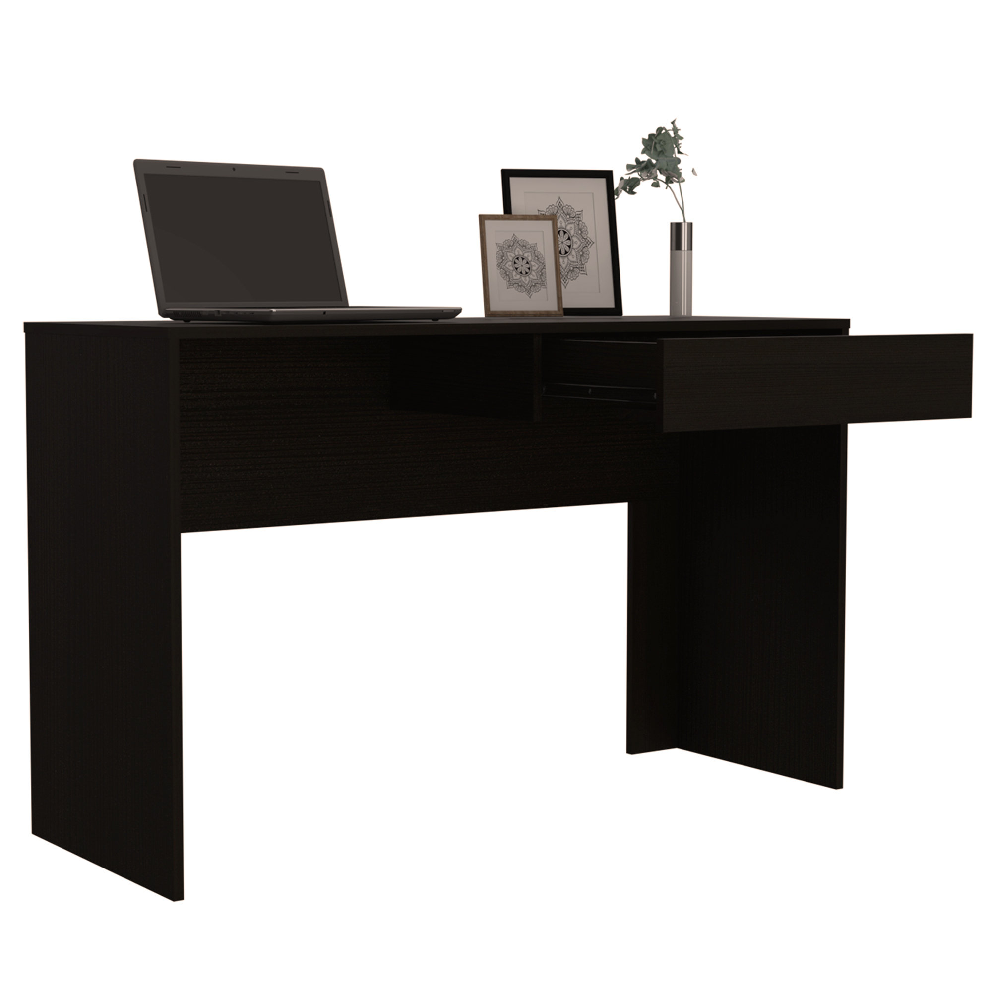 Ebern Designs Acre Writing Computer Desk, One Drawer -Black | Wayfair