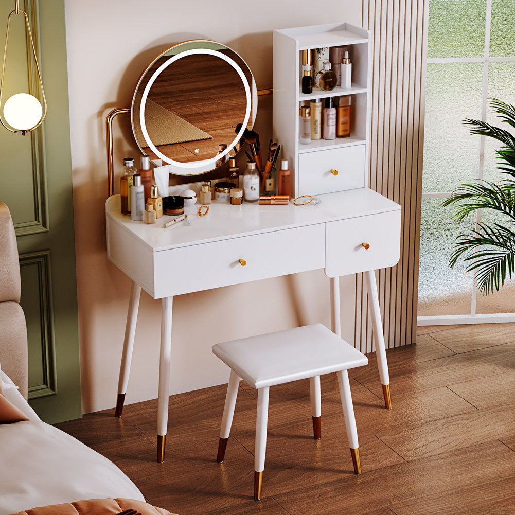 Mercer41 Deshawn Vanity Desk, Make Vanity Set with Touch Screen Dimming ...