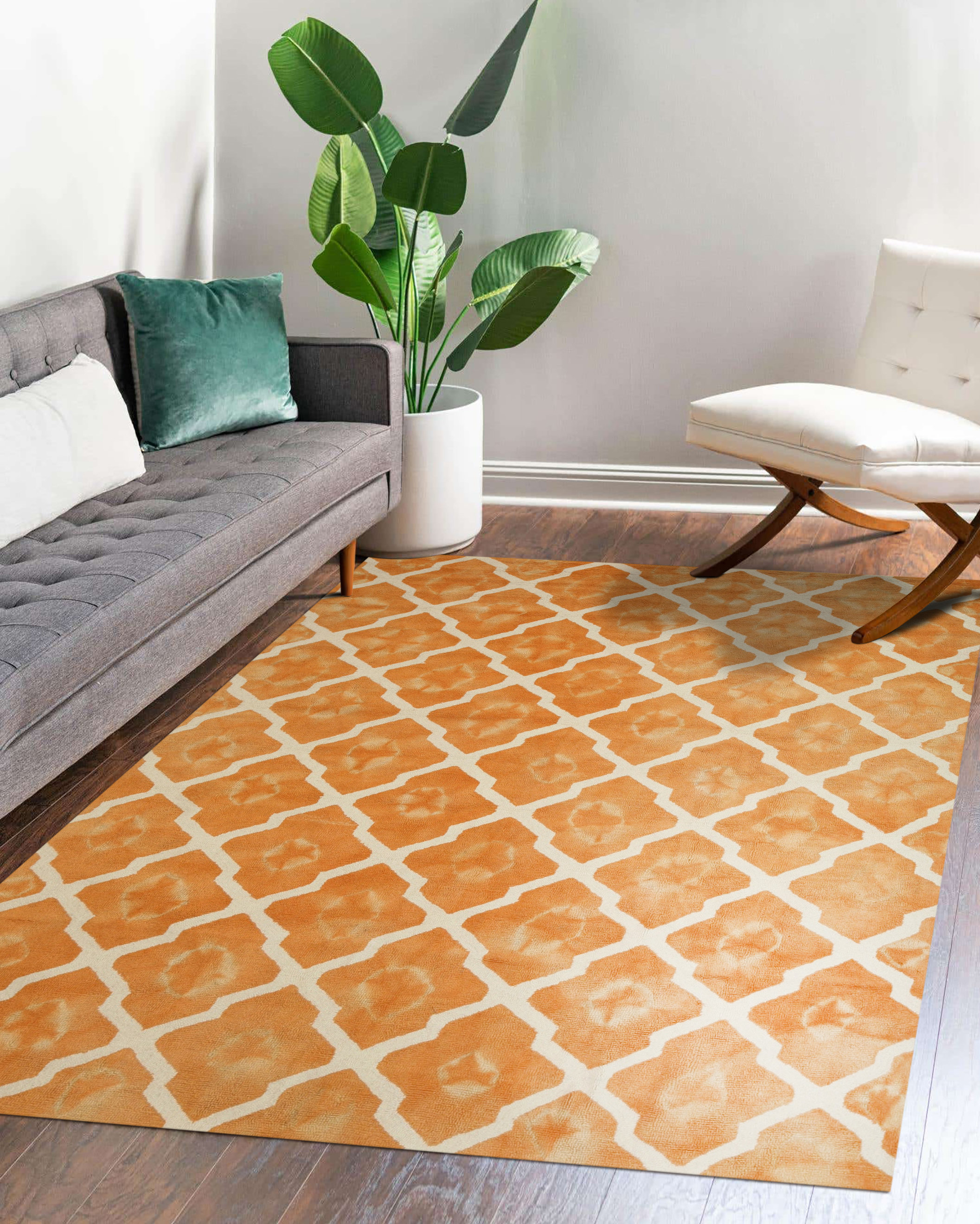 House of Hampton® Oman Geometric Handmade Tufted Orange Area Rug ...