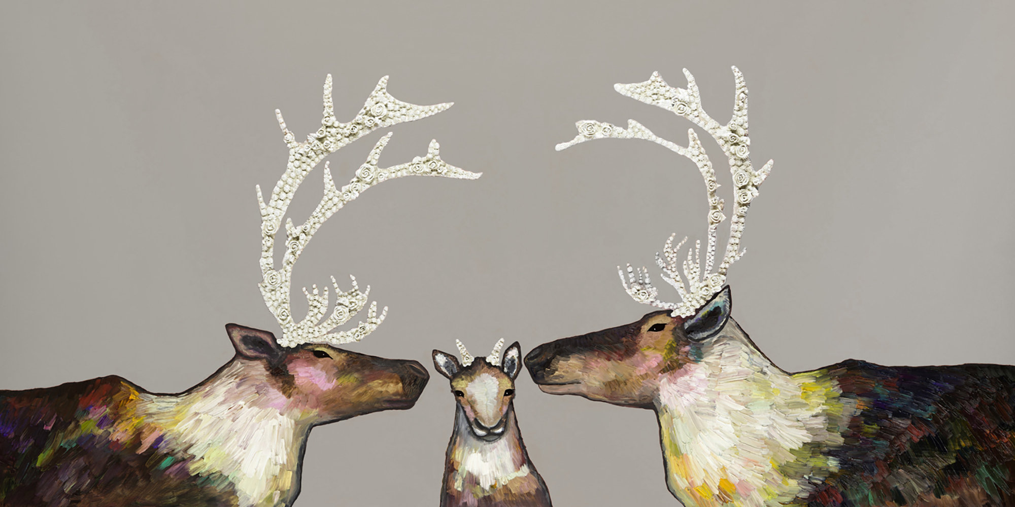 Ebern Designs 'Caribou Family' - Wrapped Canvas Acrylic Painting Print ...