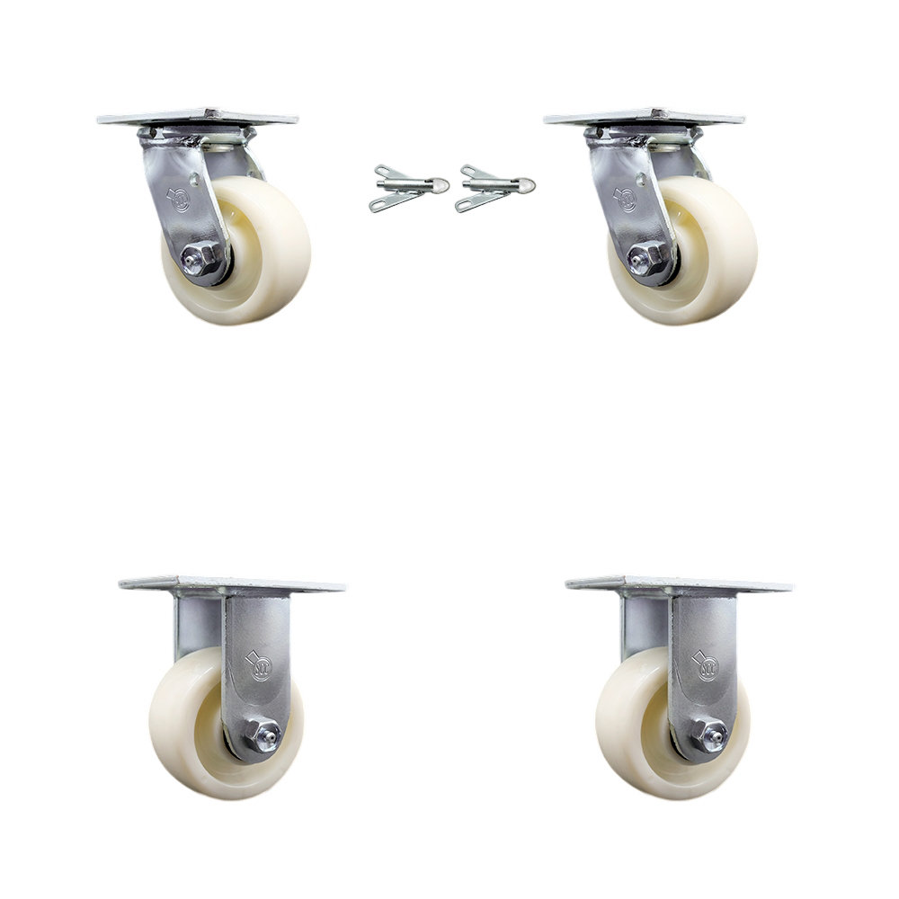 Service Caster 4 Inch Nylon Caster Set with Ball Bearings 2 Swivel Lock ...