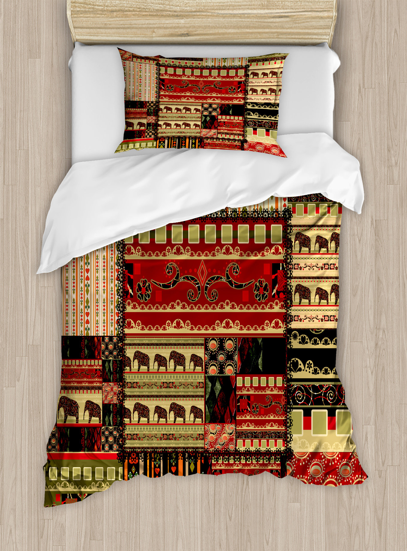 Ambesonne African Patchwork Style Asian Pattern with Elephants and ...