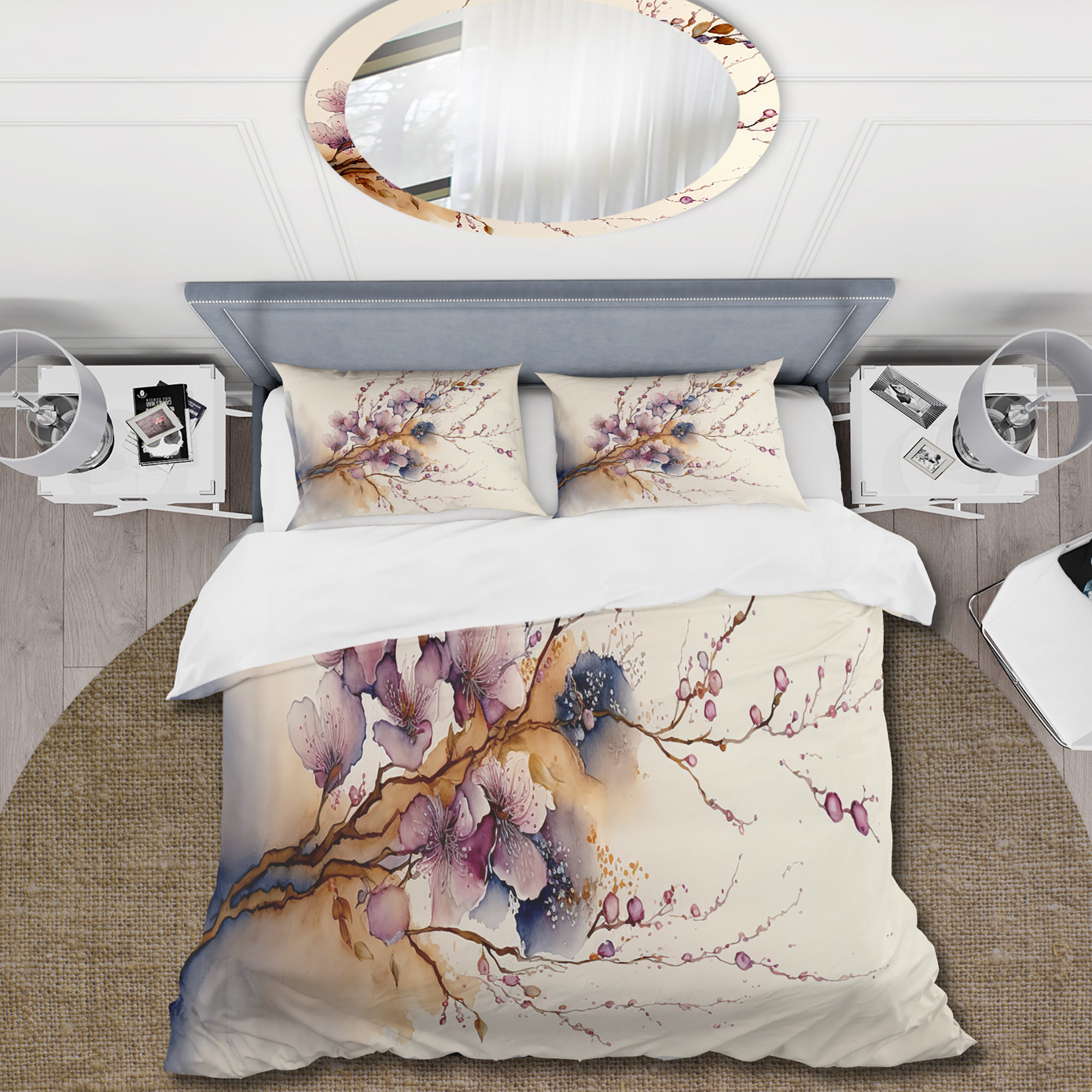 Design Art Pink And Plum Cherry Blossom Branch III - Cherry Blossom Duvet Cover Set | Wayfair