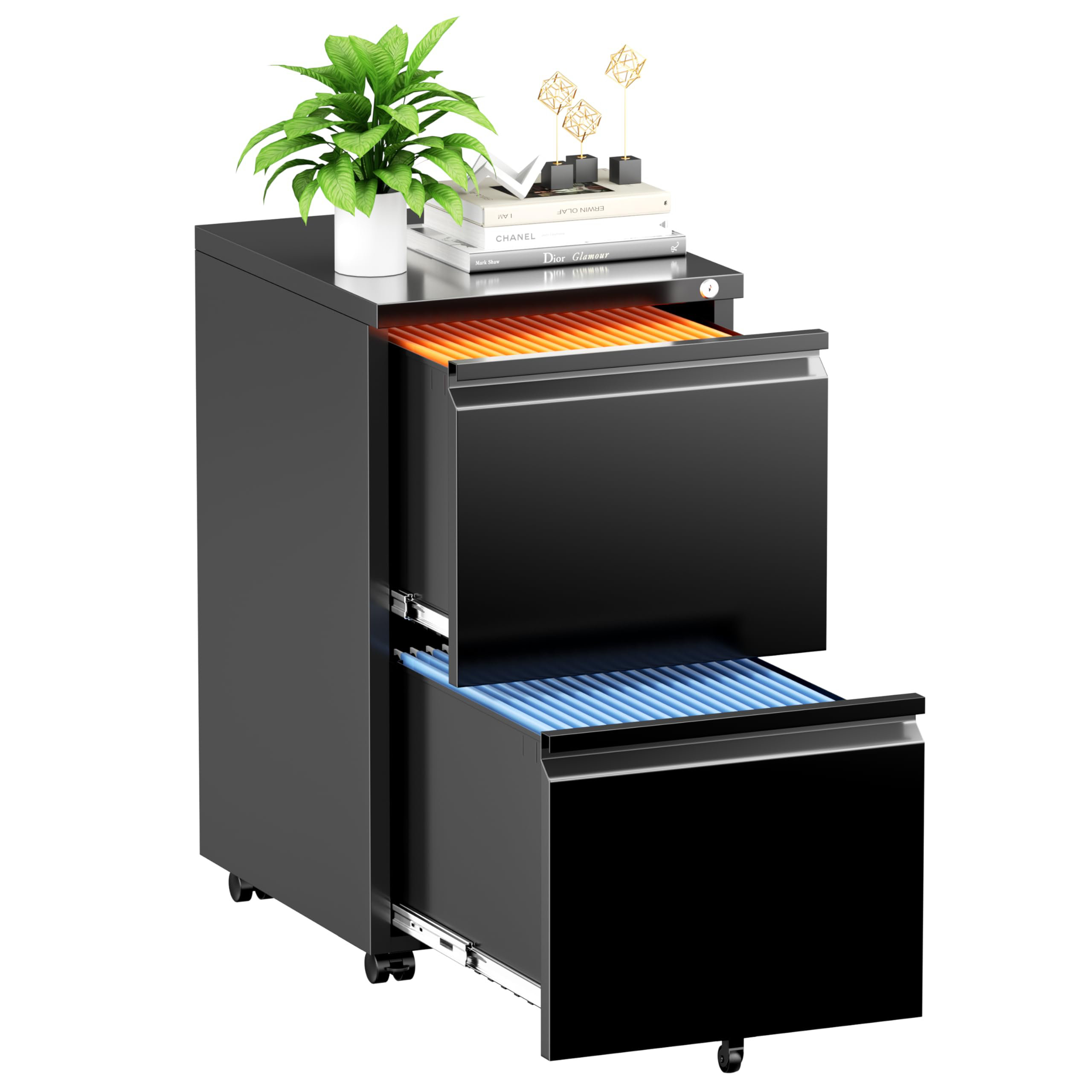 Latitude Run® 2 Drawer Filing Cabinet, Metal Black File Cabinet With ...
