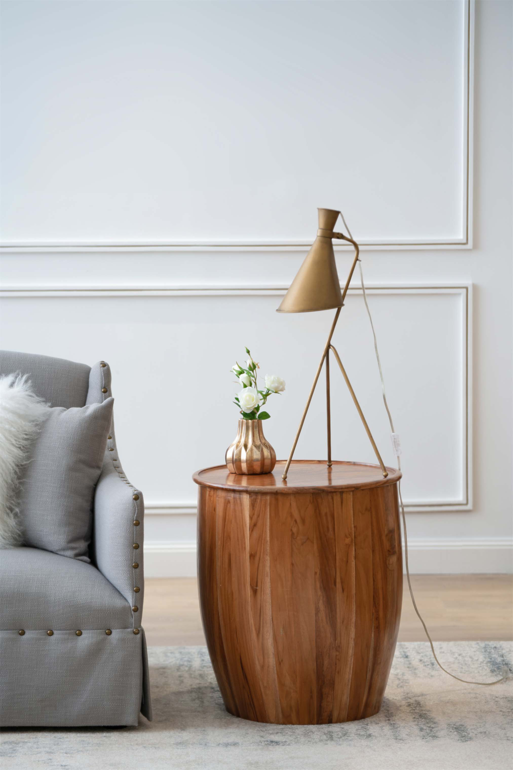 Loon Peak® Mixed Material Drum Side Table with Tray Top, Perfect for ...