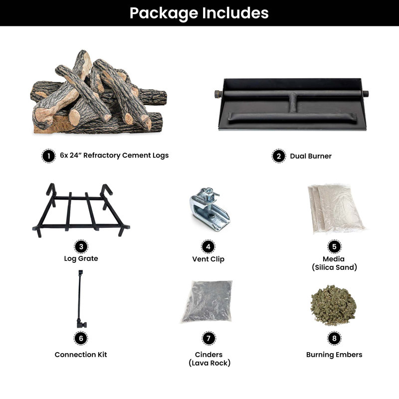 Tretco Great Oak Premium Realistic Vented Gas Log Kit LP NG & Reviews ...